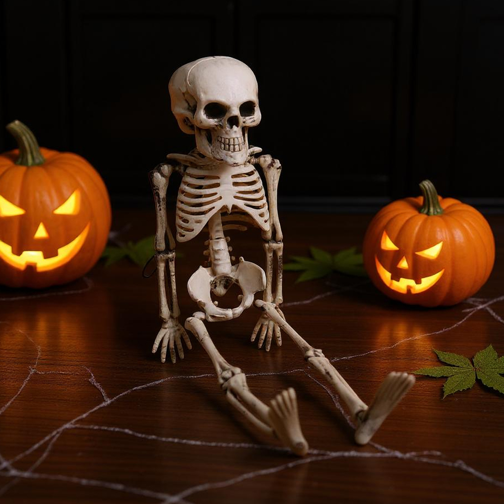 Realistic Posable Hanging Skeleton for Halloween - Distressed White