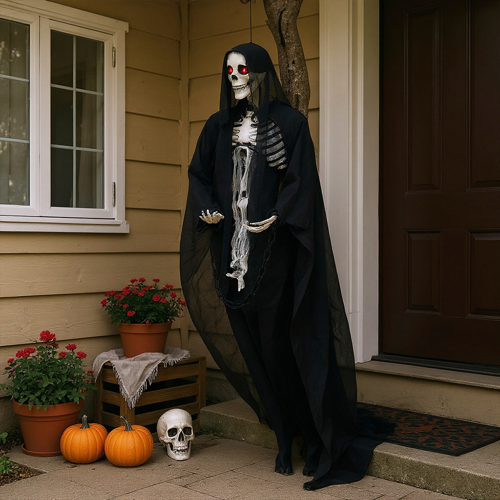 170cm Halloween Hanging Skeleton Ghost with Motion Sensor - Black