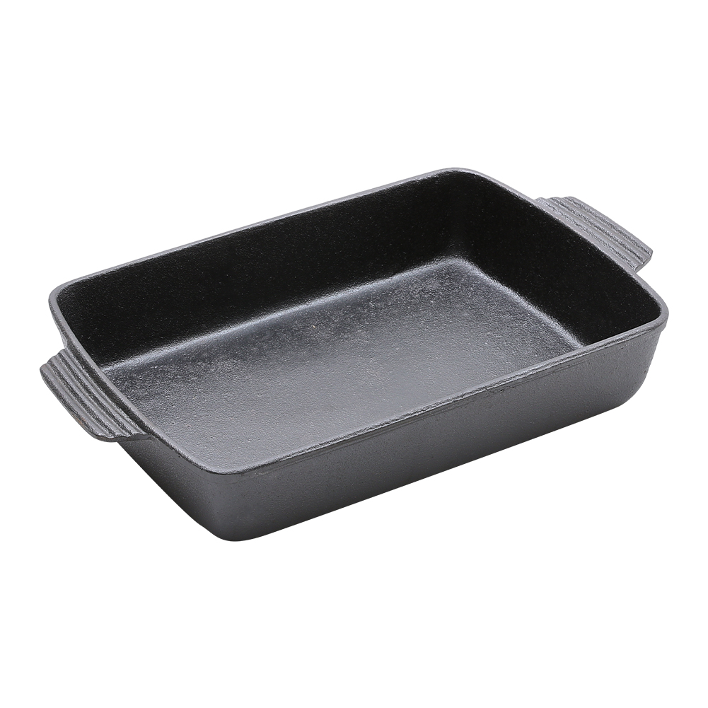 38 x 23cm Black Rectangular Cast Iron Baking Pan