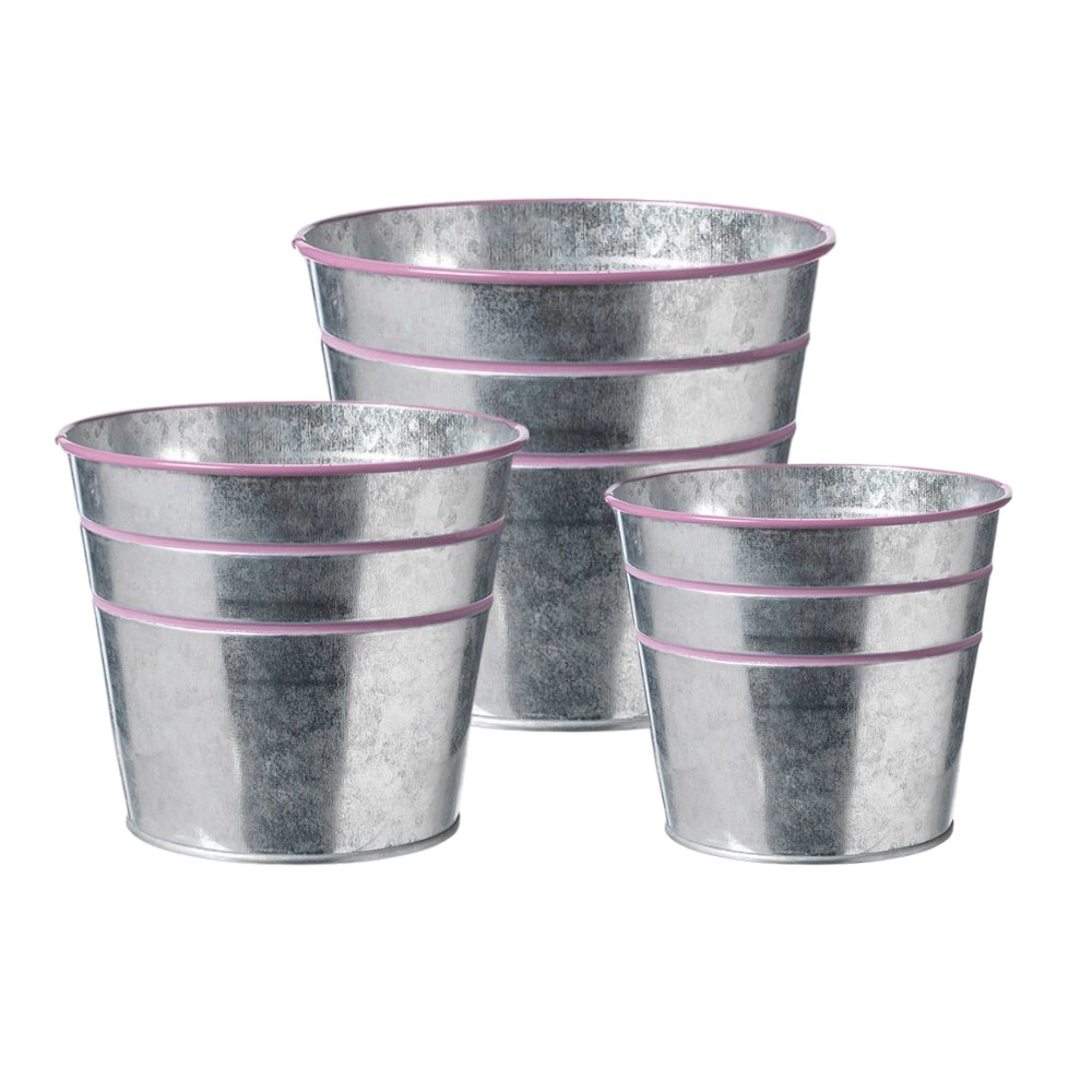 Set of 3 Classic Tin Pots With Stripes