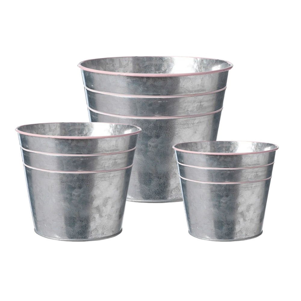 Set of 3 Classic Tin Pots With Stripes