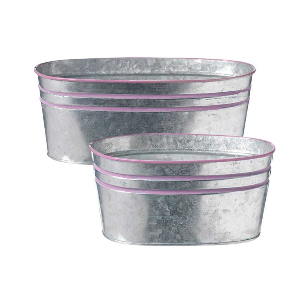 Set of 2 Tin Striped Troughs