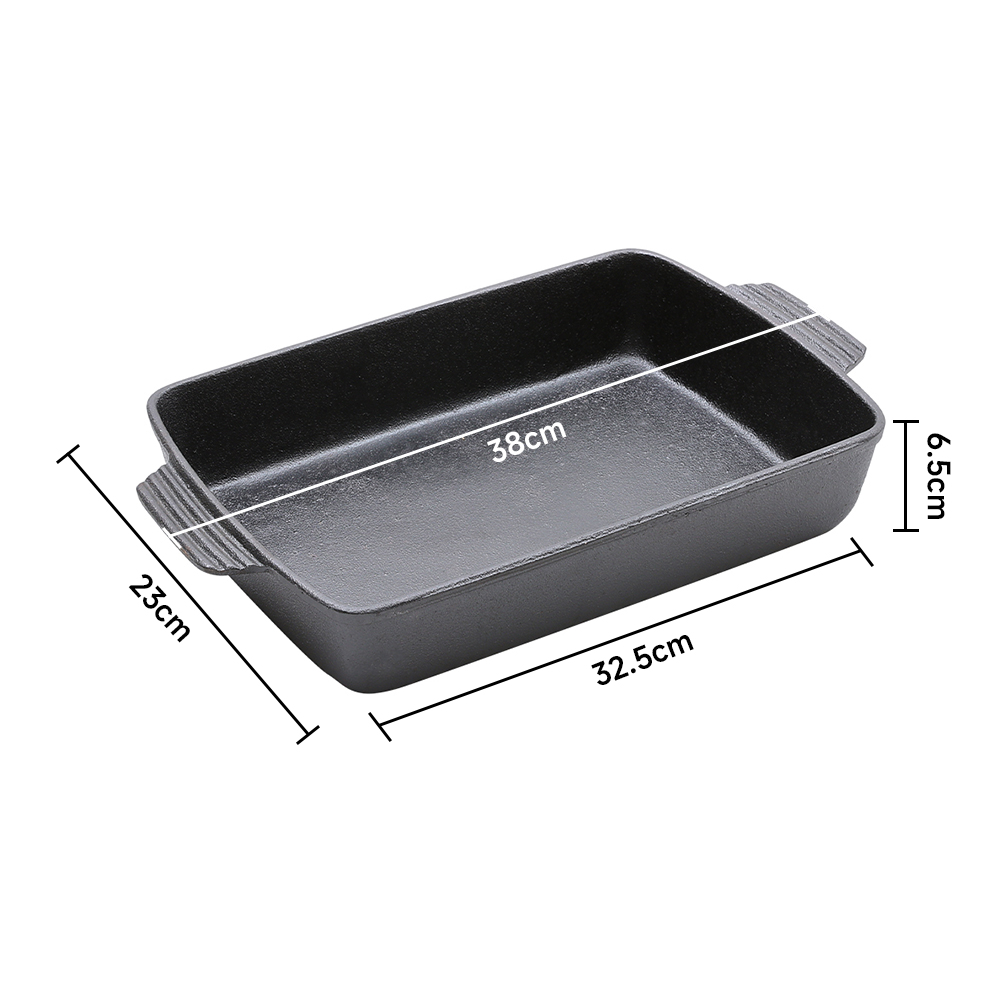 38 x 23cm Black Rectangular Cast Iron Baking Pan