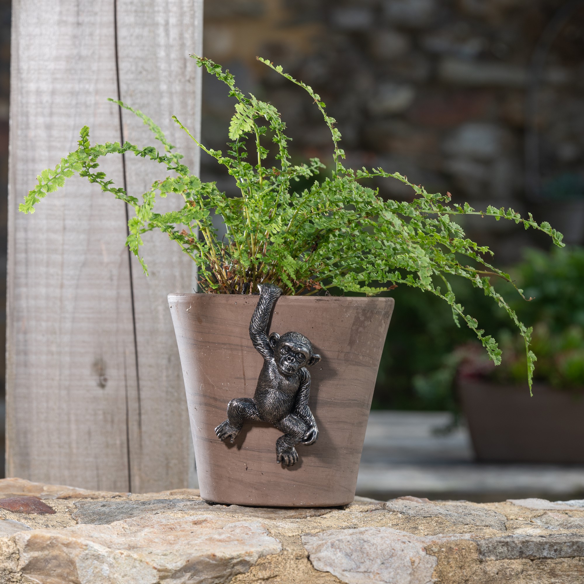 Antique Bronze Coloured Chimp Pot Buddy - Pot Hanger