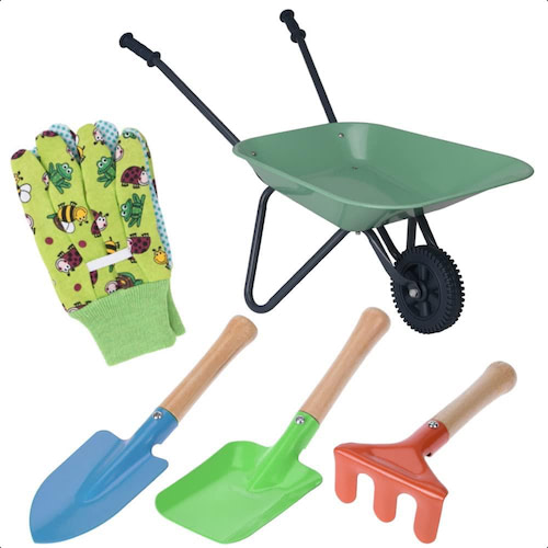 idooka Kids Gardening Set 5p Aged 3+ Wheelbarrow Tool Set Blue Bee ...