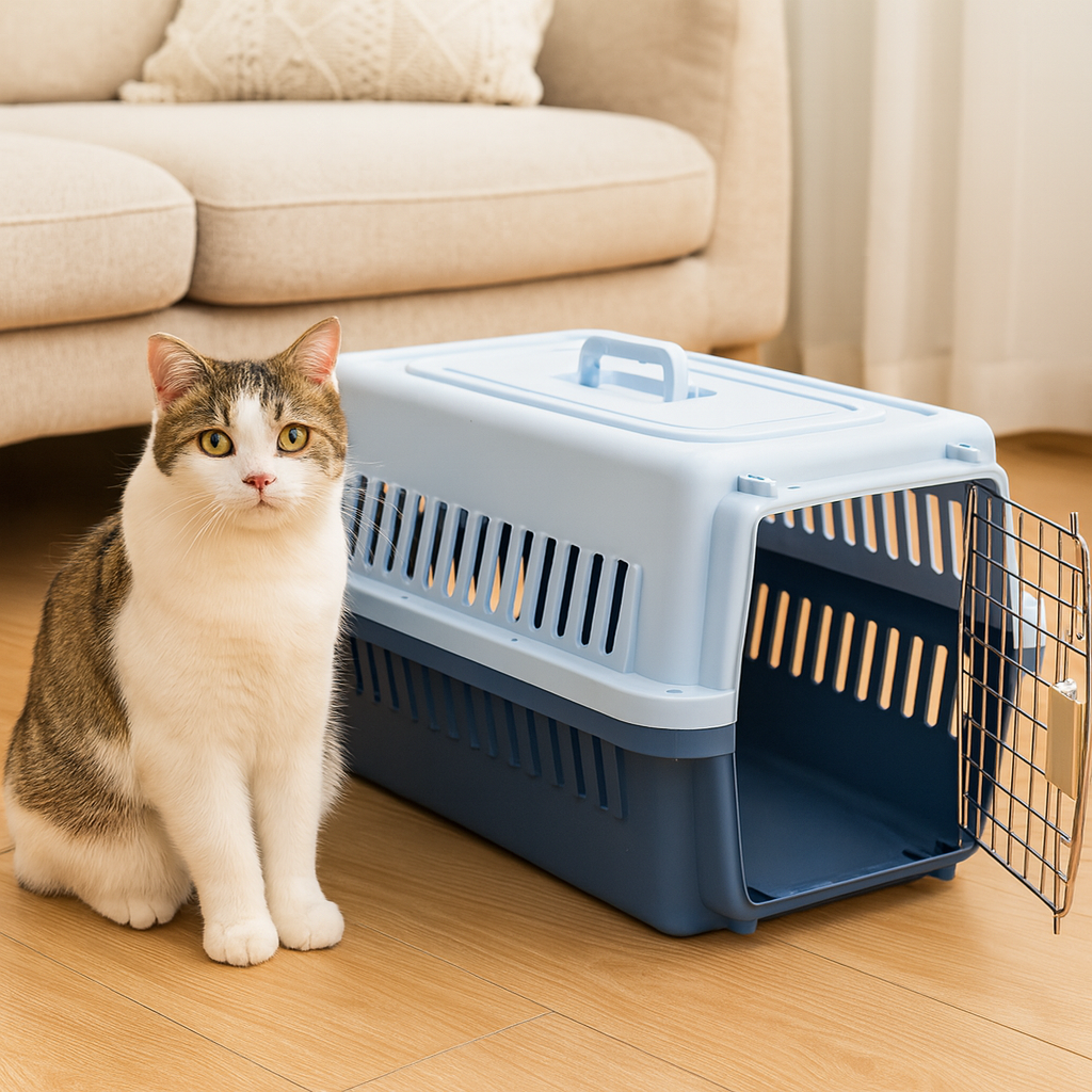 Hard Shell Cat & Pet Carrier - Plastic Travel Crate with Handle ...