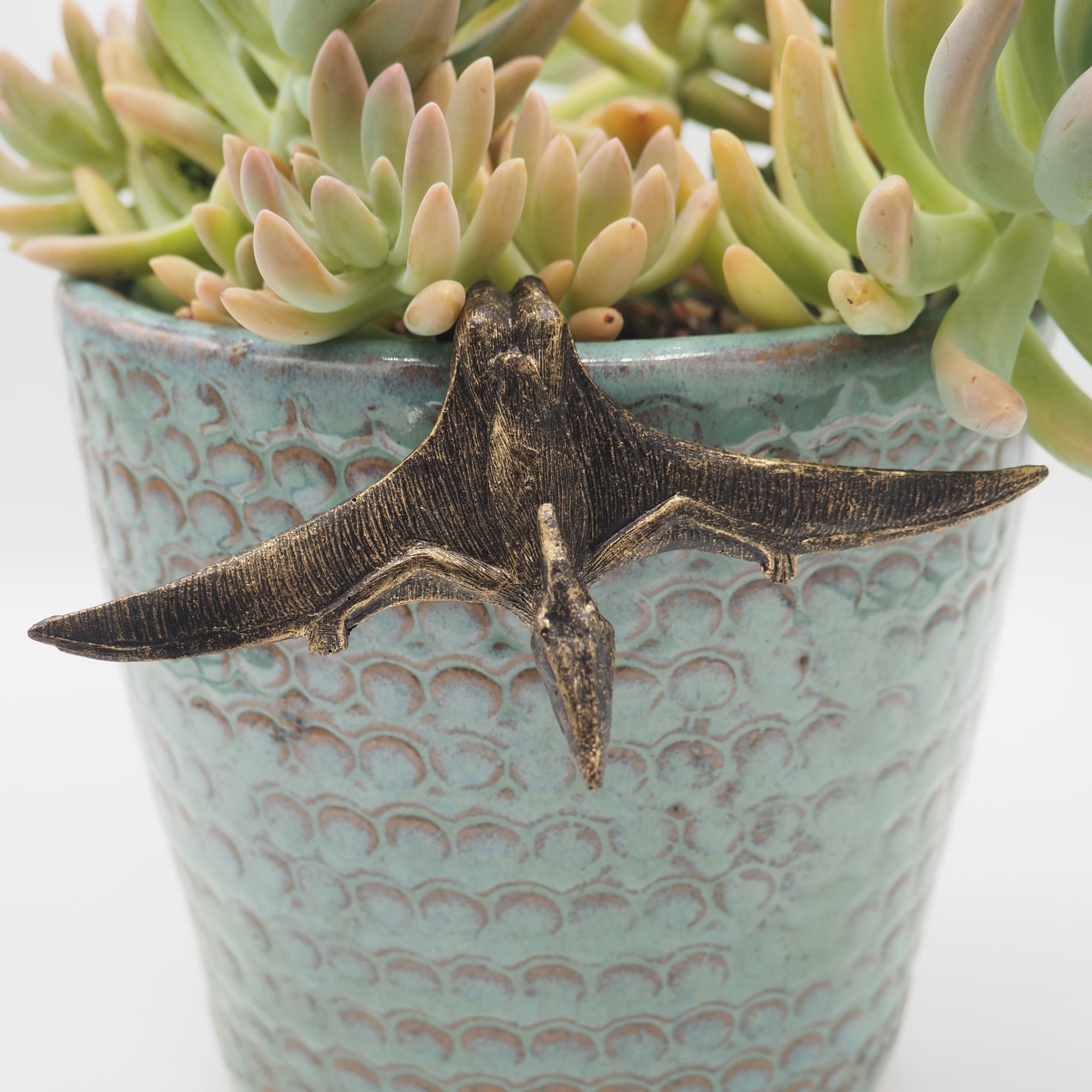 Antique Bronze Coloured Pteranodon Pot Buddy - Pot Hanger