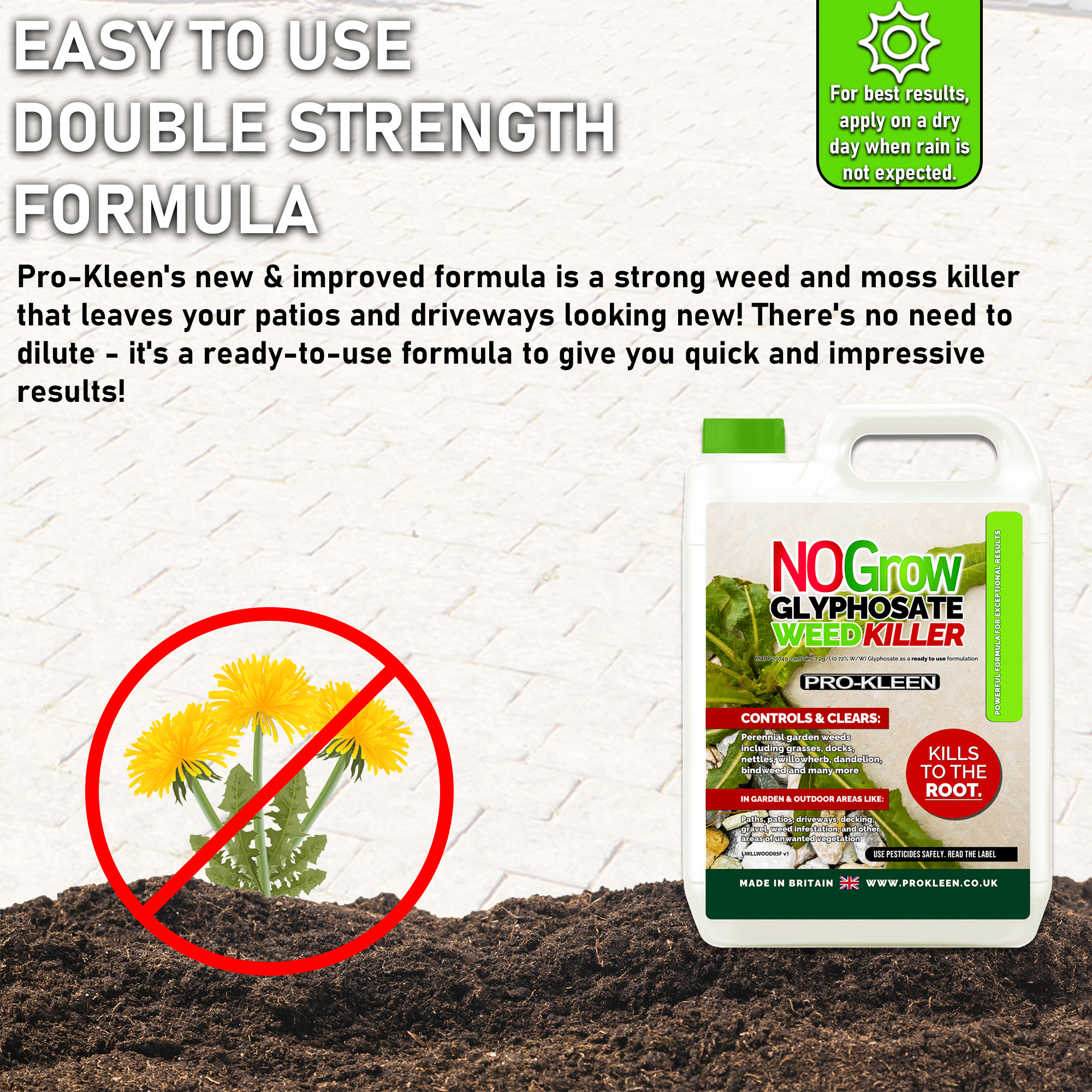 ProKleen No Grow Glyphosate Weed Killer Root Kill Amateur Use For Paths ...