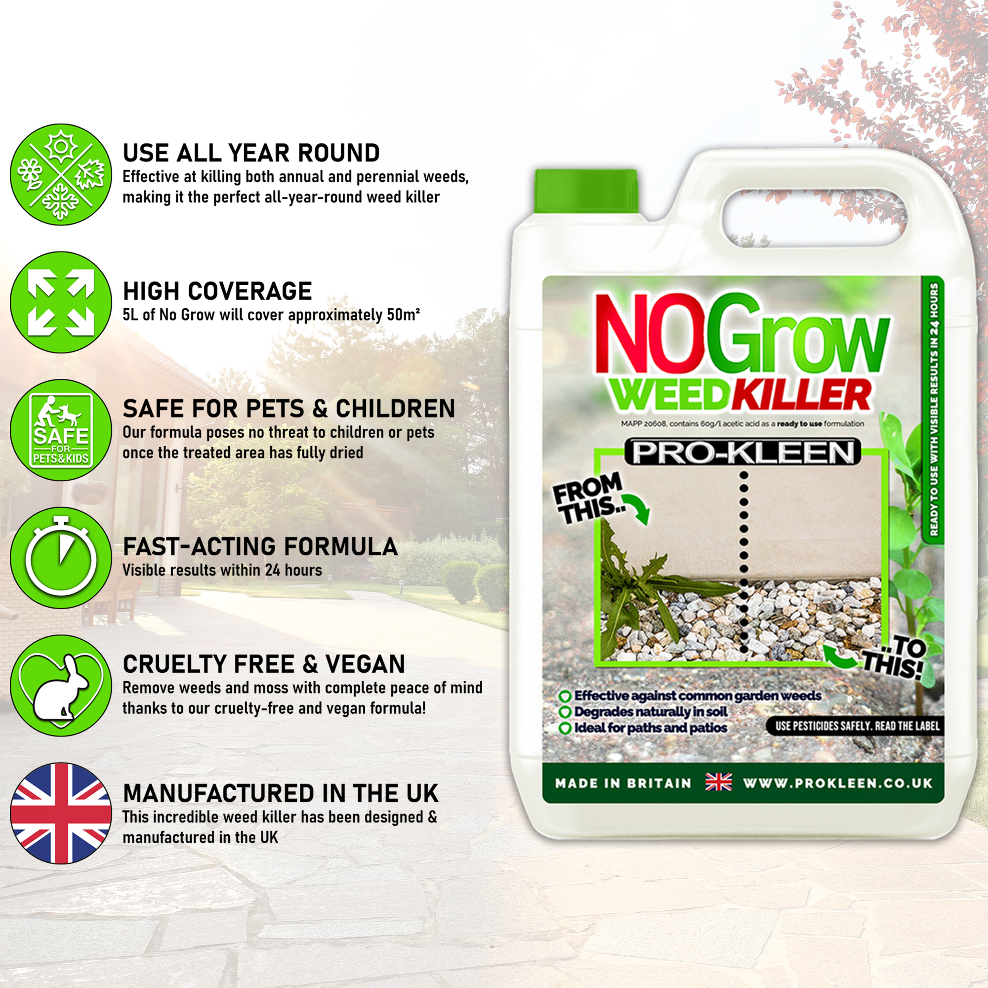ProKleen No Grow Genuine Weed & Moss Killer - Organic And Eco-Friendly