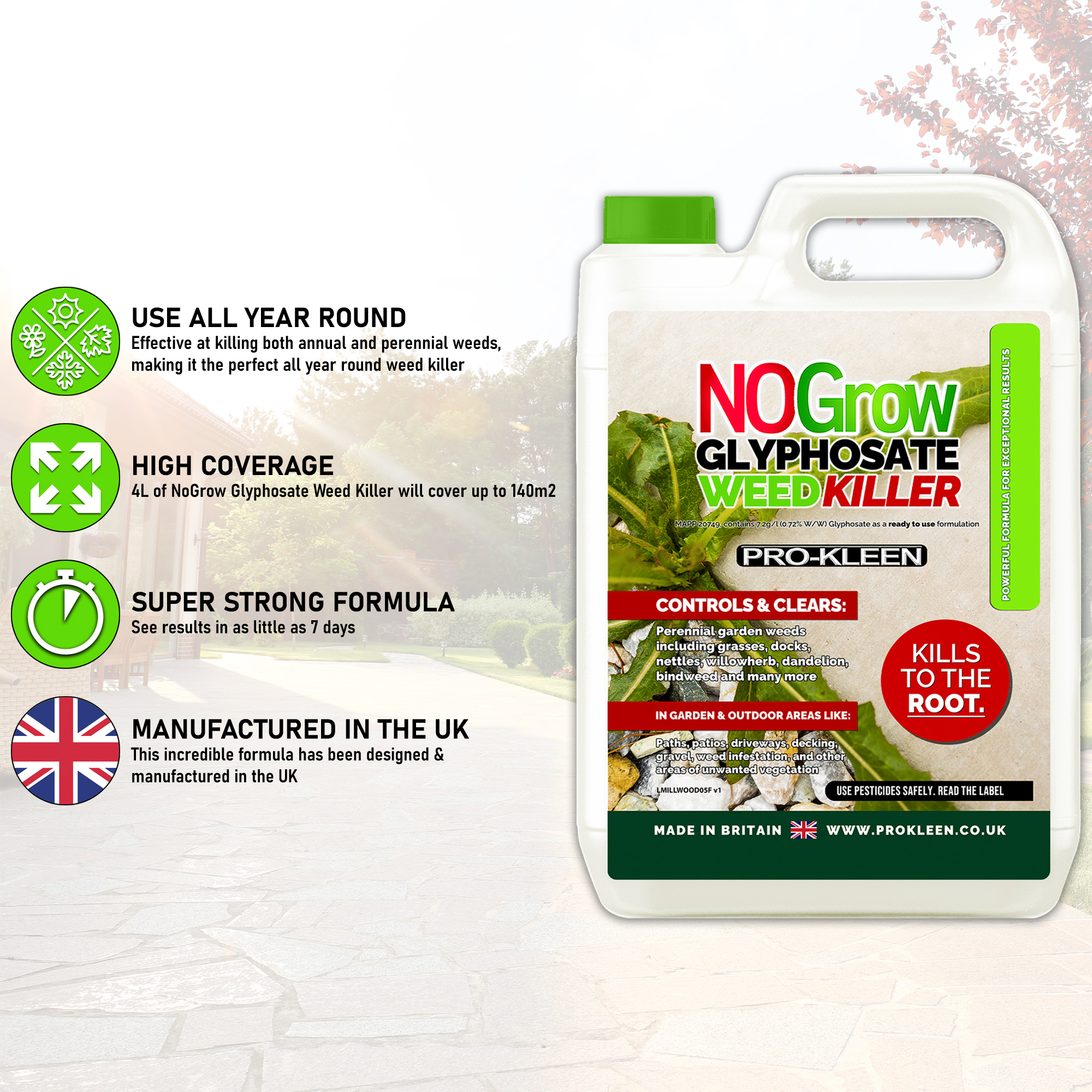 ProKleen No Grow Glyphosate Weed Killer Root Kill Amateur Use For Paths ...